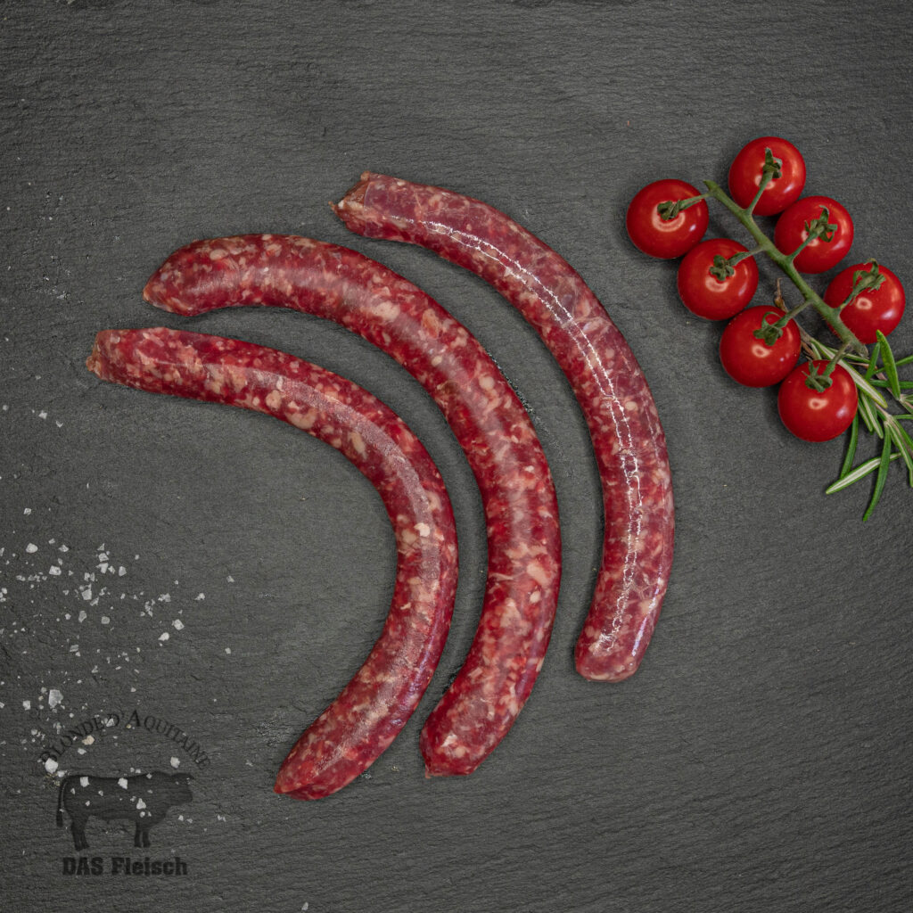 Grillbratwurst mit Bärlauch vom Blonde d´Aquitaine Rind – Das Fleisch